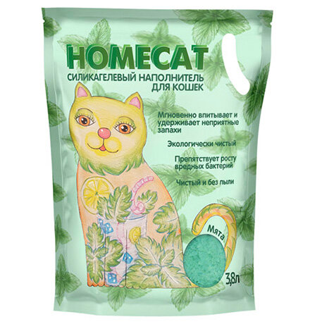 Силикагелевый наполнитель Хоумкэт для кошачьего туалета аромат Мята 3,8 л