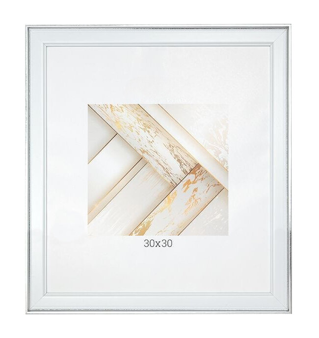 Пластиковая рамка для фотографии, постера, вышивки, мозаики 30х30 см, silver passpartout, серебристо-белая GF 6625