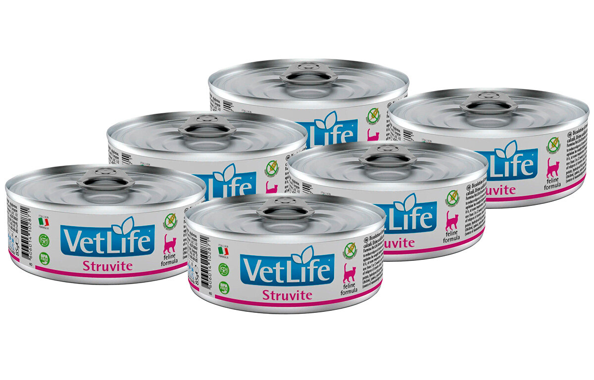 Корм влажный Farmina Vet Life Feline Struvite для взрослых кошек при мочекаменной болезни струвиты, 85 г х 6 шт