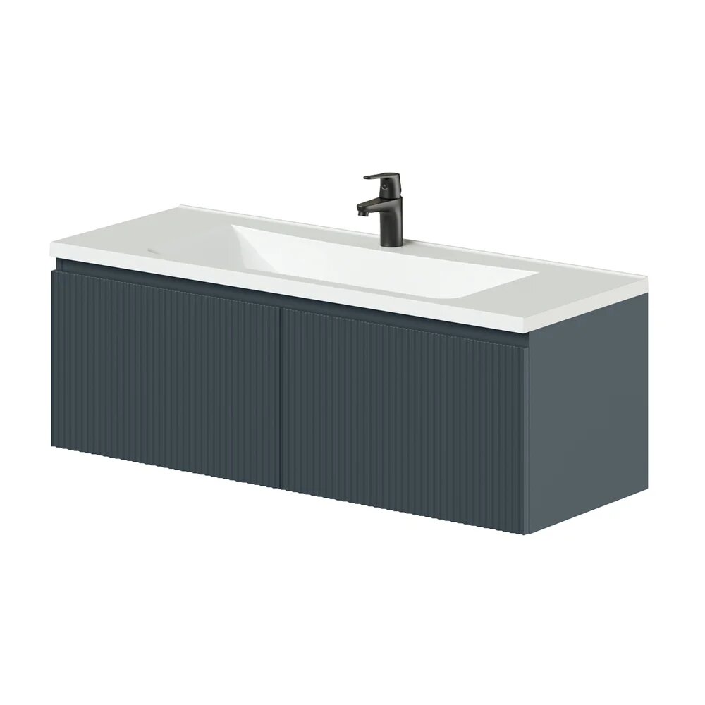 Тумба с раковиной Itana Kate 120 2Я подвесная, 119, 7 см, серая, антрацит, из МДФ, с ящиками, раковина для ванной, из искусственного камня, прямоугольная