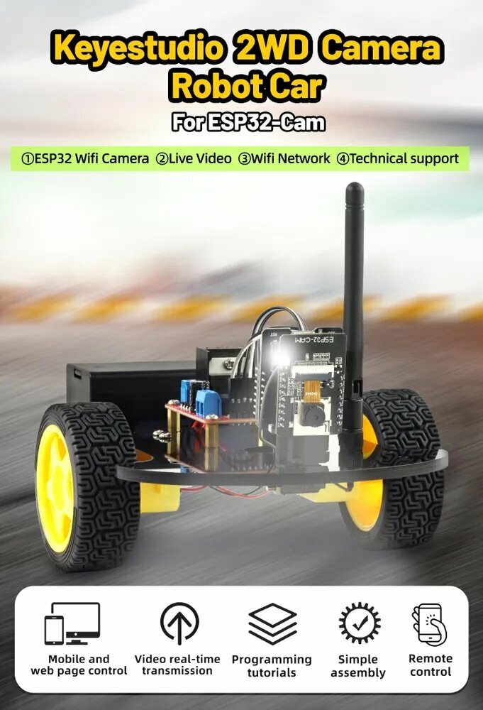 Keyestudio ESP32-Cam 2WD умный робот-автомобиль для Arduino с Wi-Fi и камерой