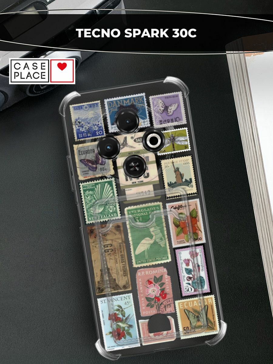 Чехол на Tecno Spark 30C (Текно Спарк 30C) с картой и принтом марки