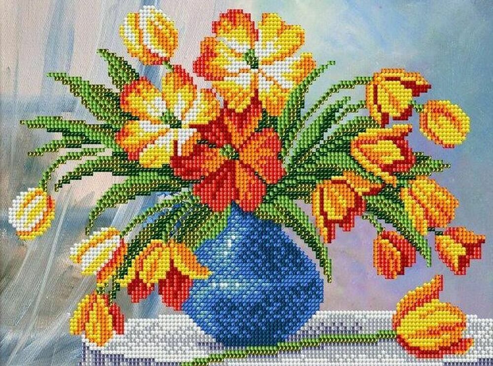 Вышивка бисером набор Вышиваем бисером "Весенний букет" 19x25 см, Цветы