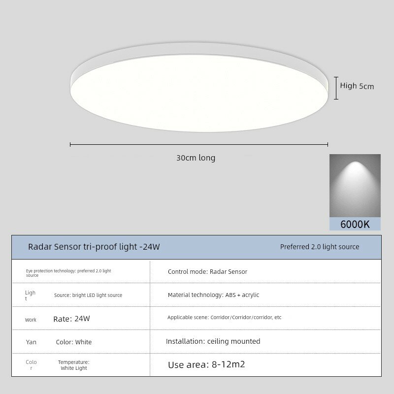 Светодиодный потолочный светильник с автоматическим датчиком движения, звука и света для коридоров, лестниц, прихожих,