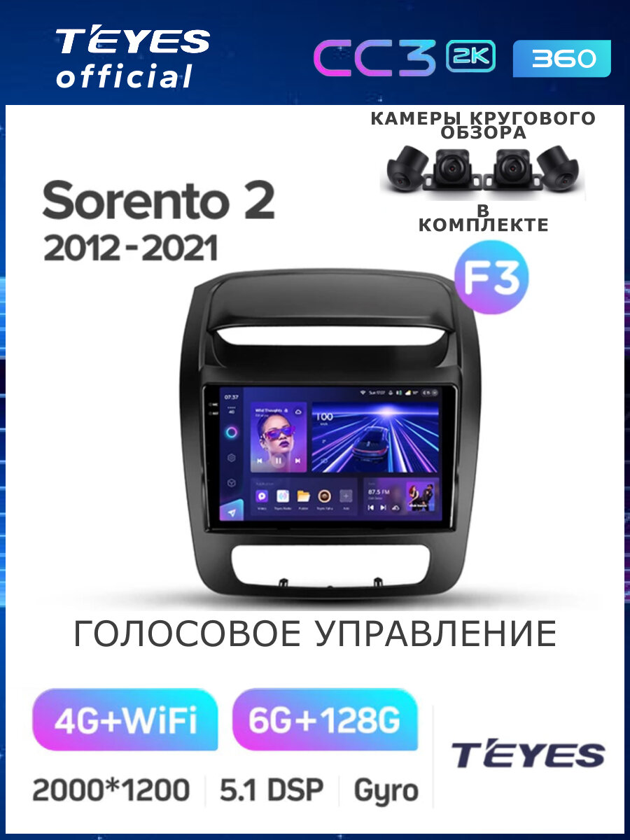 Магнитола Kia Sorento 2 II XM 2012-2021 (Комплектация F3) Teyes CC3 2K 360 6/128GB штатная магнитола круговой обзор 36