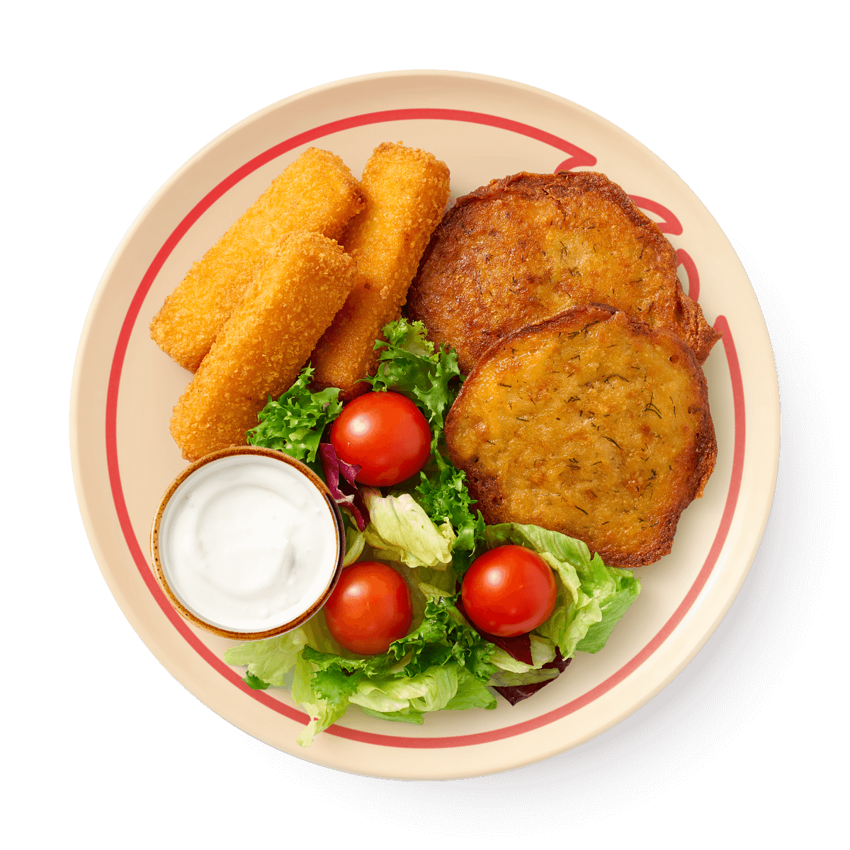 Драники с рыбными палочками «Есть Горячее», с соусом тартар, с гарниром, 260 г