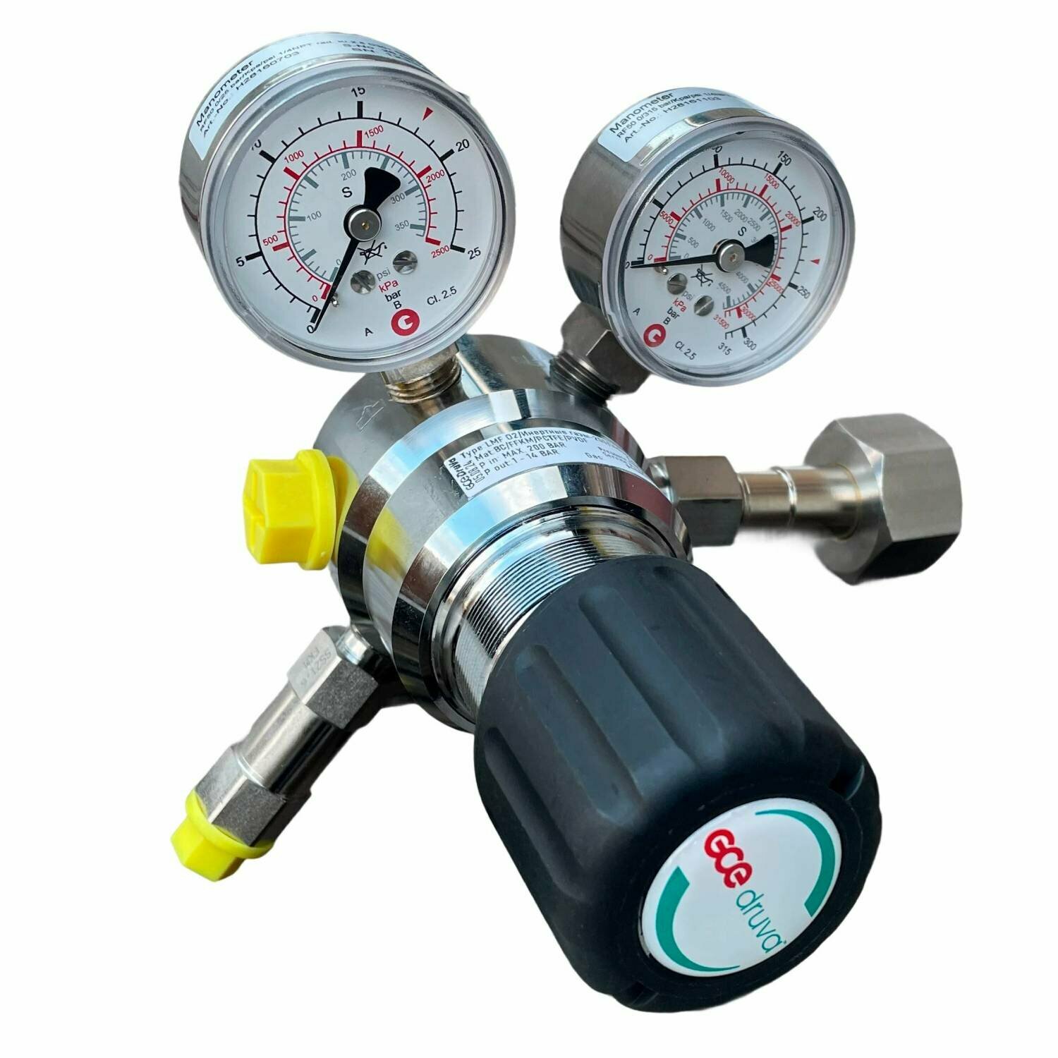 Регулятор GCE Druva LMF Кислород/Инертные газы – 200/14 бар, вх. G3/4”; вых. G3/8”; 100 м3/ч