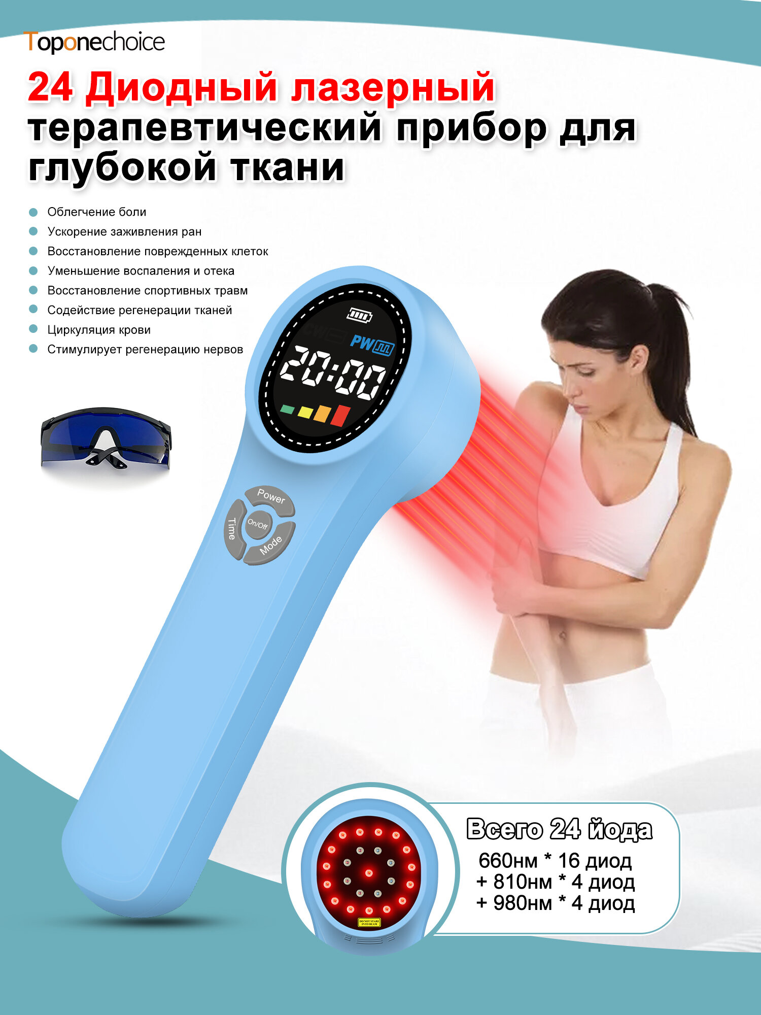 Toponechoice Лазерное устройство 1760 мВт, эффективный домашний уход и расслабление мышечных тканей