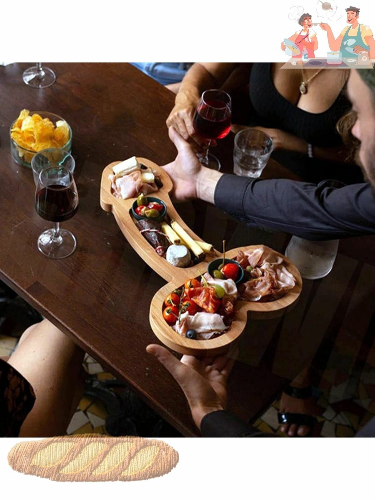 Доска для аперитива цвета бревна, 24 см слева