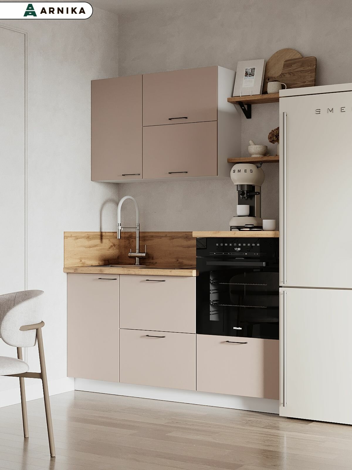 ARNIKA Кухонный гарнитур со столешницей "Дакия" 1,65м, цвет крем, фасад Эмаль