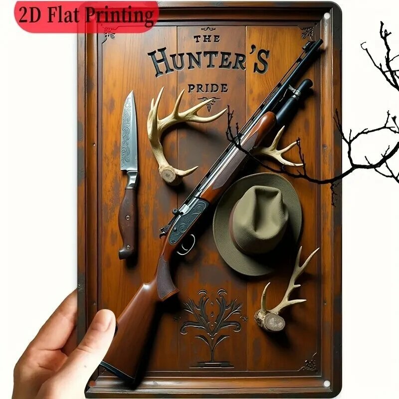 2D Graphic Vintage Hunter Pride Metal Wall Decor - Тематический Декор Деревенской Охоты С Античной Железной Отделкой, Размер 8 "x12" (20x30 См) - Идеально Подходит Для Диванов