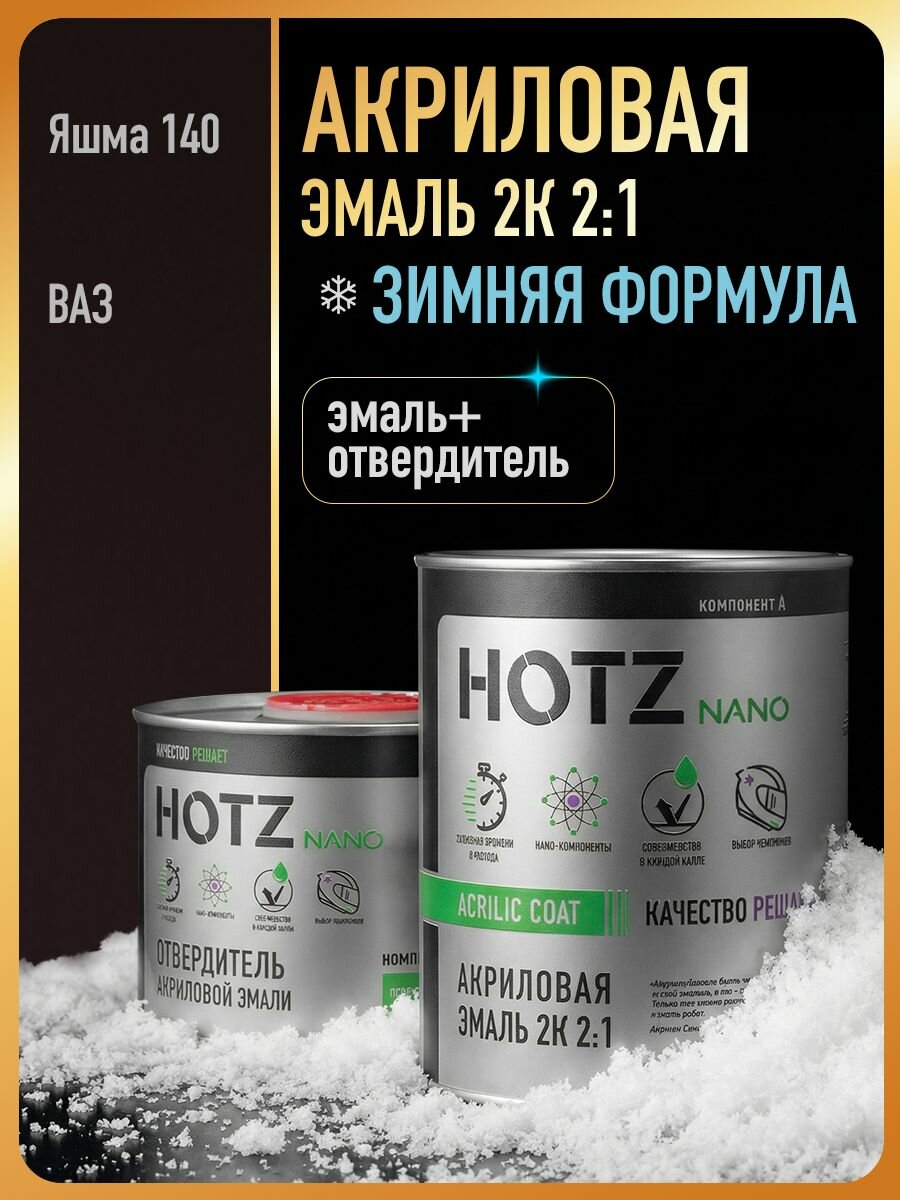 Акриловая краска автомобильная 2К 2:1, Яшма 140, Комплект (эмаль: 1000 мл + отвердитель: 500 мл), HOTZ