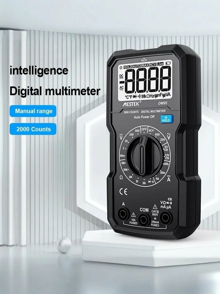 Цифровой мультиметр Mestek DM95 Mini NCV, 9999 отсчётов, измерение тока