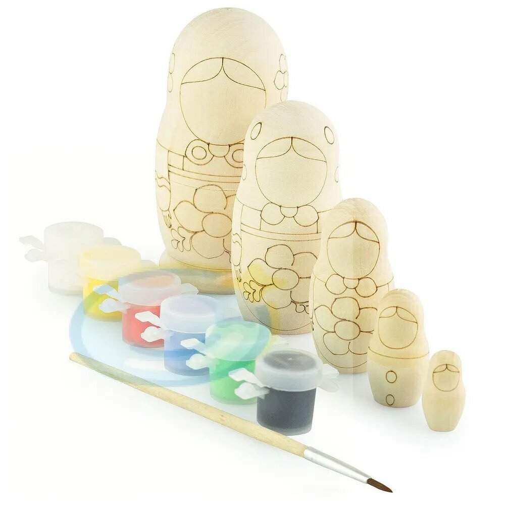 Ulanik Матрешка деревянная 5 мест 10,5 см в наборе с красками и кисточкой，（Рекомендуемые качественные продукты）