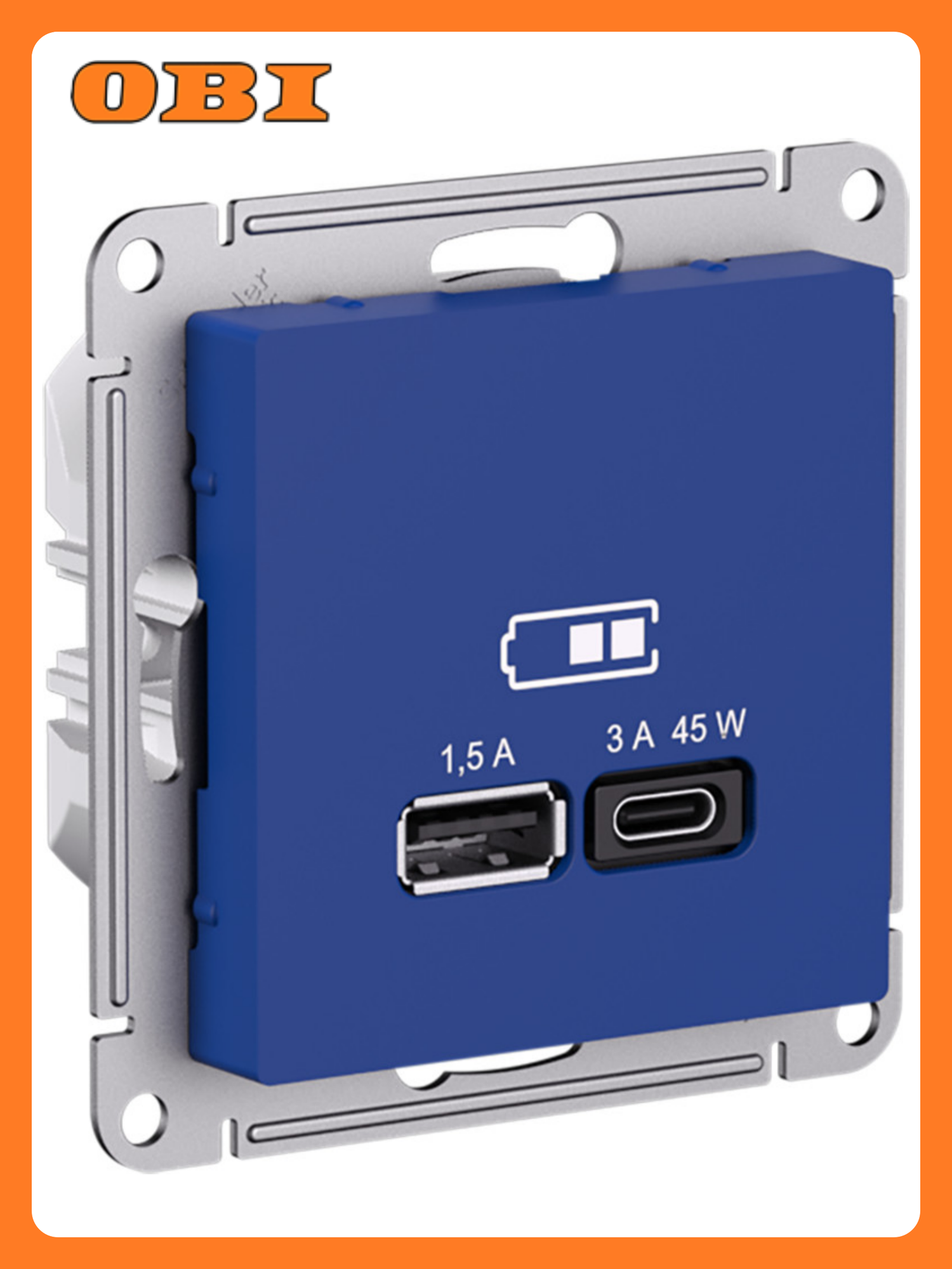 Розетка USB AtlasDesign тип A+C 45Вт высокоскор. ЗУ QC PD механизм аквамарин SE ATN001129