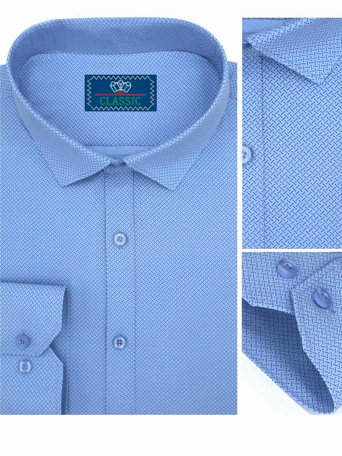 Рубашка Мужская рубашка с длинным рукавом прямая классическая, светлая сорочка на пуговицах, рубаха на любой сезон, голубая в мелкий рисунок, без карманов, на любой сезон и на лето рубашка