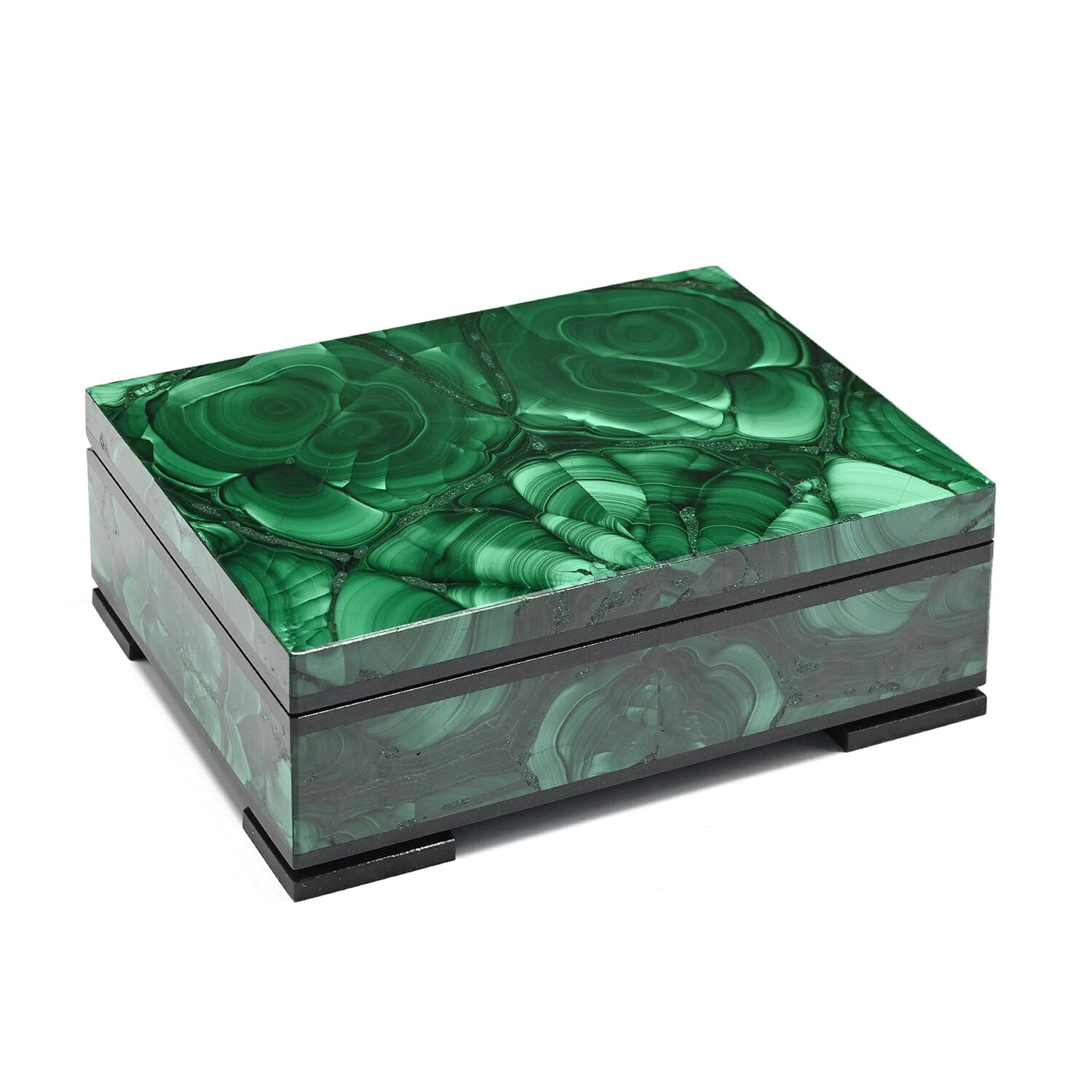 Шкатулка из камня малахит "Прямоугольная" 120*80*44мм .