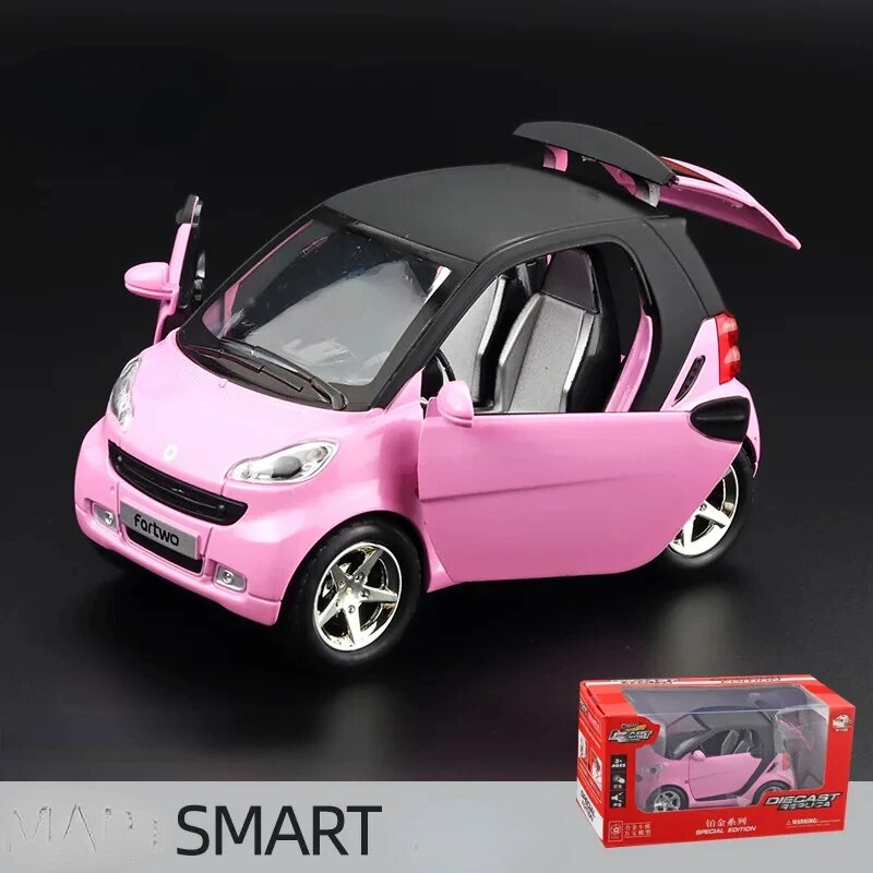 Розовая модель автомобиля SMART Fortwo 1:32 с коробкой