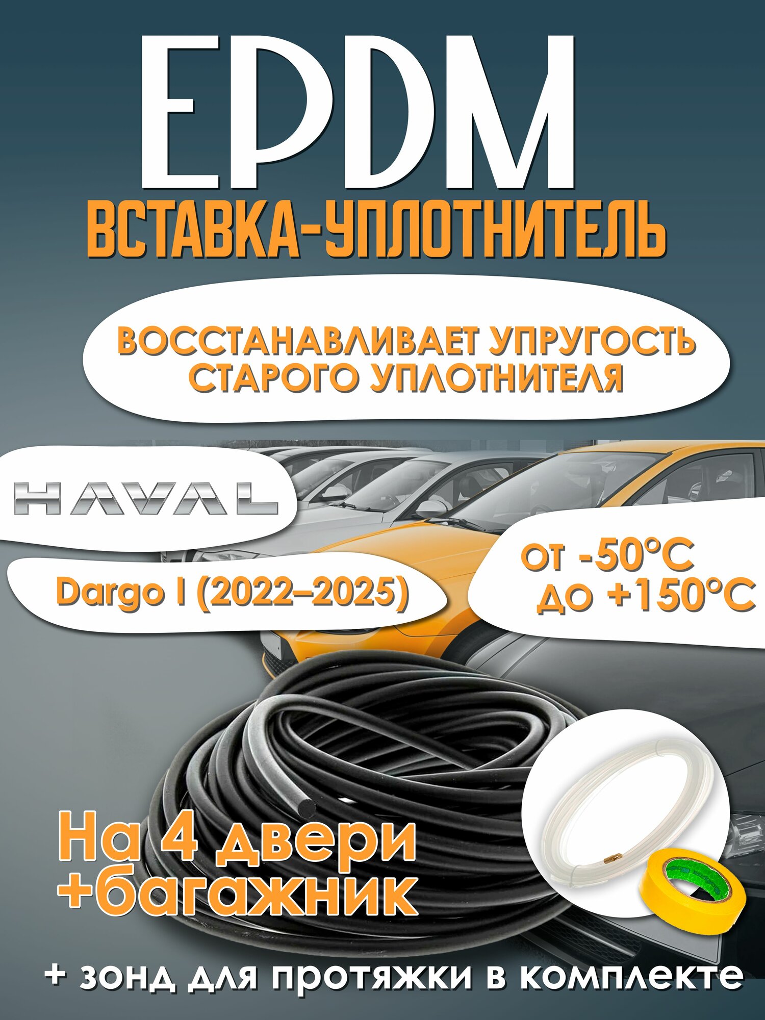 EPDM вставка-уплотнитель для дверей автомобиля HAVAL Dargo I (2022-2025) / Хавейл Дарго 1 поколение