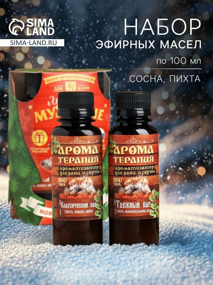Новогодний набор эфирных масел Лучшему мужчине , мята, пихта, лимон, можжевельник, 2 шт. по 100 мл