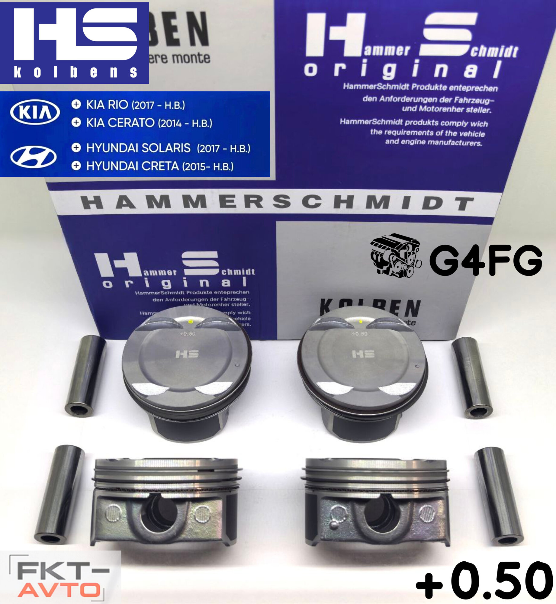Поршни на HYUNDAI / KIA 1.6 G4FG +0,50 с кольцами / ремонтные Creta Elantra i30 Solaris Ceed Rio