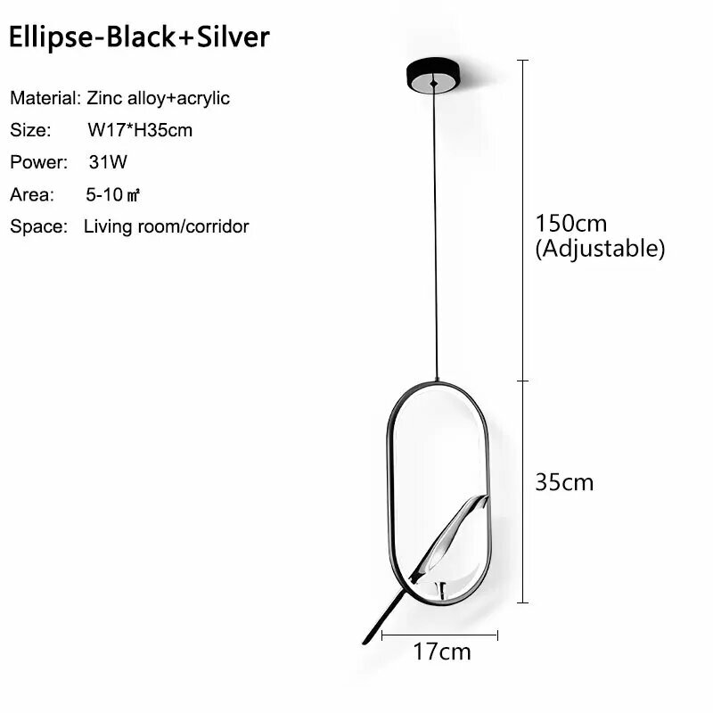 Подвесной светильник Ellipse Black Silver, 31W, Tricolor lights