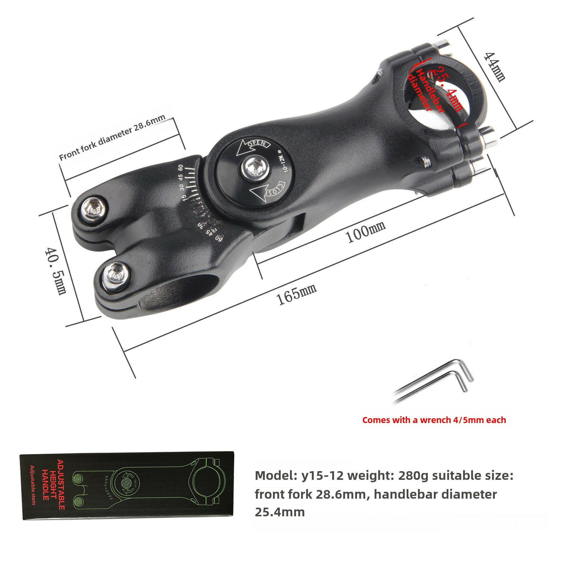 Стем для горных велосипедов из алюминиевого сплава передний поднимающий руль модифицированный короткий кран регулируемый подъемник высоты руля (25.4-100мм, упаковка цветная коробка + инструменты)