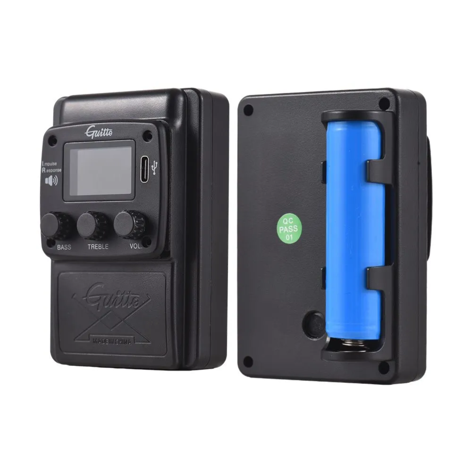 GuitarPro Sound Recorder & Effects Processor, поддержка WAV, 24 бит, 44.1 кГц, 1024 точки, 3W, 2-дюймовый динамик 8 Ом, LCD-дисплей, 5 IR-файлов, 1*3.7V 2900mAh 18650, для классических и акустических гитар 36-42 дюймов, размер 9.5x6.5x5.5 см, вес 155 г,