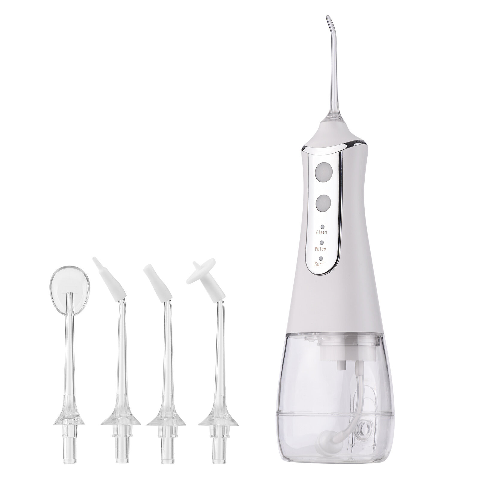 Портативный ирригатор для полости рта Water Flosser для очистки зубов бесконтактный электрический флоссер портативный для путешествий заряжаемый 3 режима IPX6 водонепроницаемый с 5 насадками объем водяного бака 350 мл цвета Розовый Белый Черный