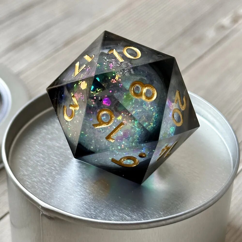 Дайсы ручной работы, Куб диаметром 35 мм, D20, В середине зыбучий песок, ядро зыбучих песков, ДнД, Dungeons and Dragons, Pathfinder RPG /Light Warp