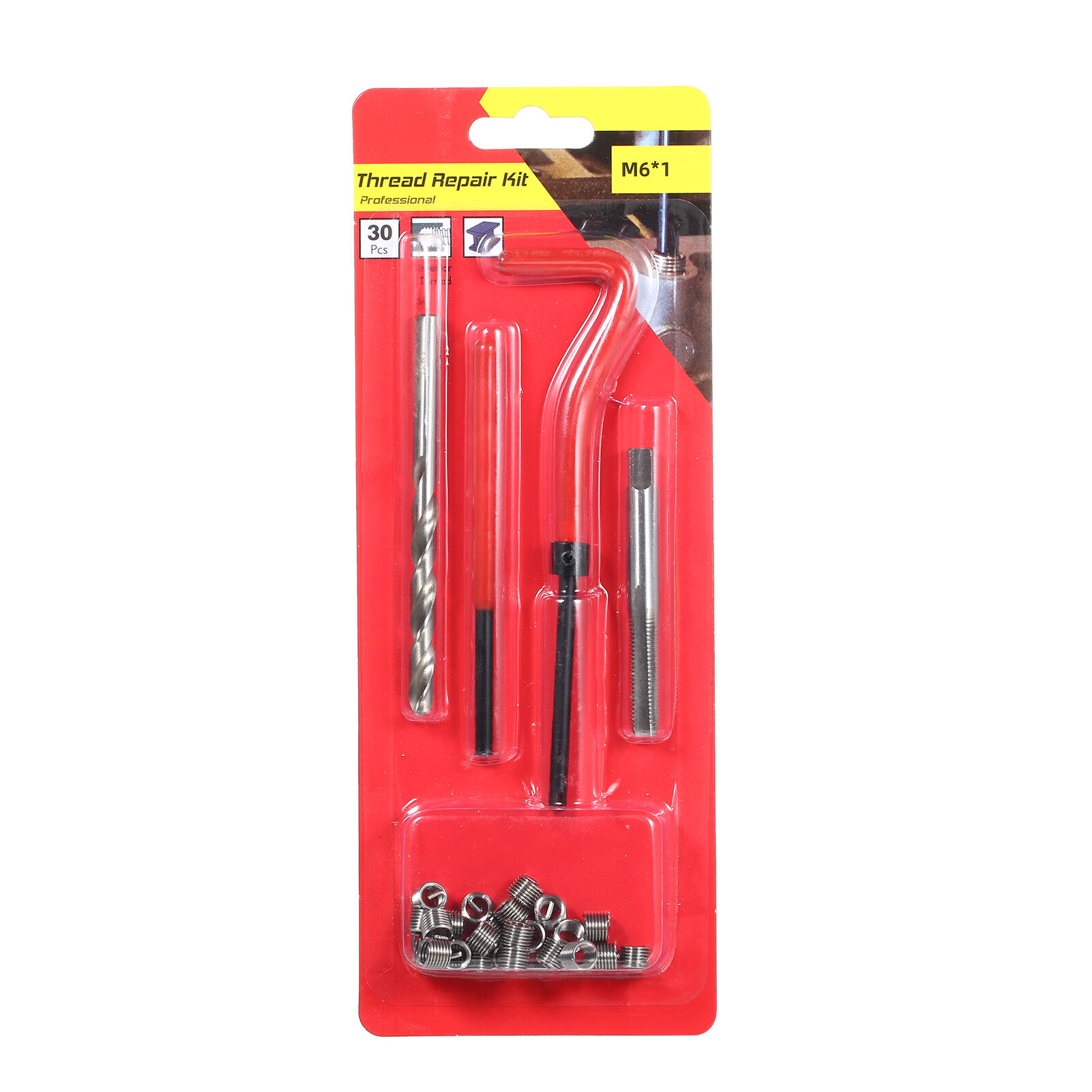 Набор для ремонта метрической резьбы 30 шт. Helicoil M5 M6 M8 M10 M12 M14 инструмент для автомобилей M6*1 из стали серебристого цвета размер упаковки 21*17*3см вес упаковки 111г