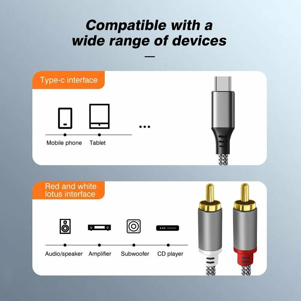 Аудиокабель USB Type-C/RCA, 1.5 м, серый — фото 1