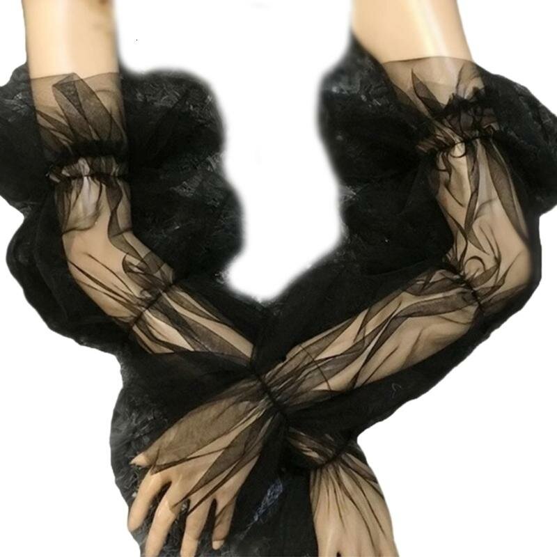 Прозрачные длинные перчатки без пальцев из тюля, Черный