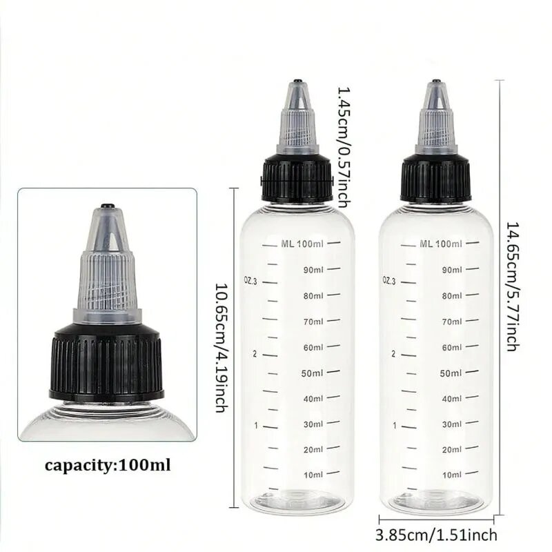 Набор из 10 бутылочек 100 мл с дозатором и шкалой для точного дозирования клея, соусов, красок и жидкостей удобные и универсальные емкости для творчества, кулинарии и быта