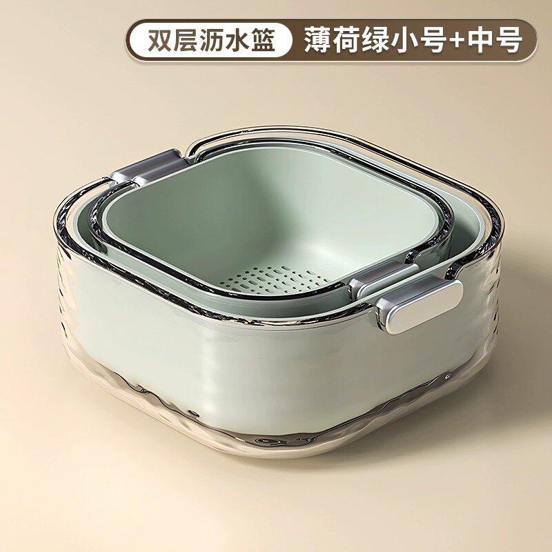 Корзина для слива воды из раковины, кухонная, для гостиной, домашняя, поднос для мытья фруктов, простая двухслойная пластиковая корзина для мытья овощей