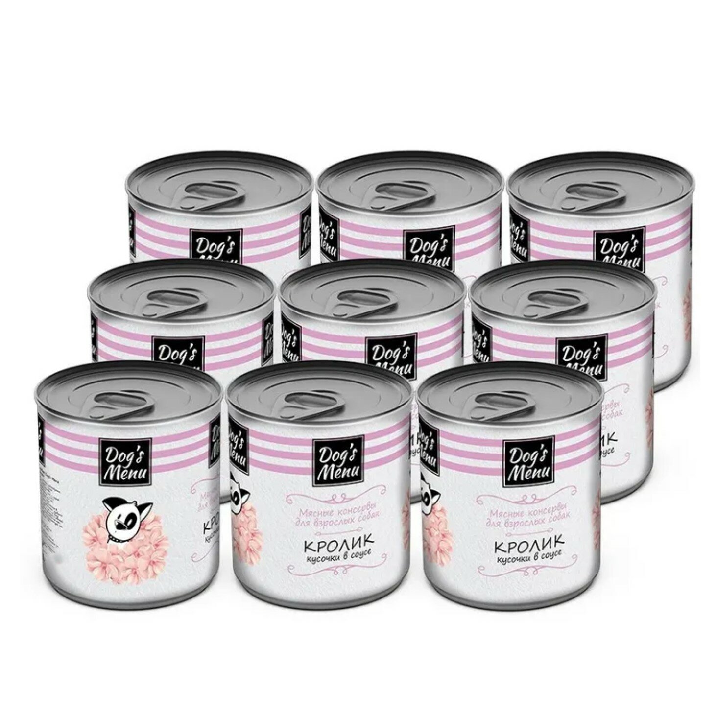 Dog`s Menu консервы для взрослых собак с кроликом кусочки в соусе 750г*9шт