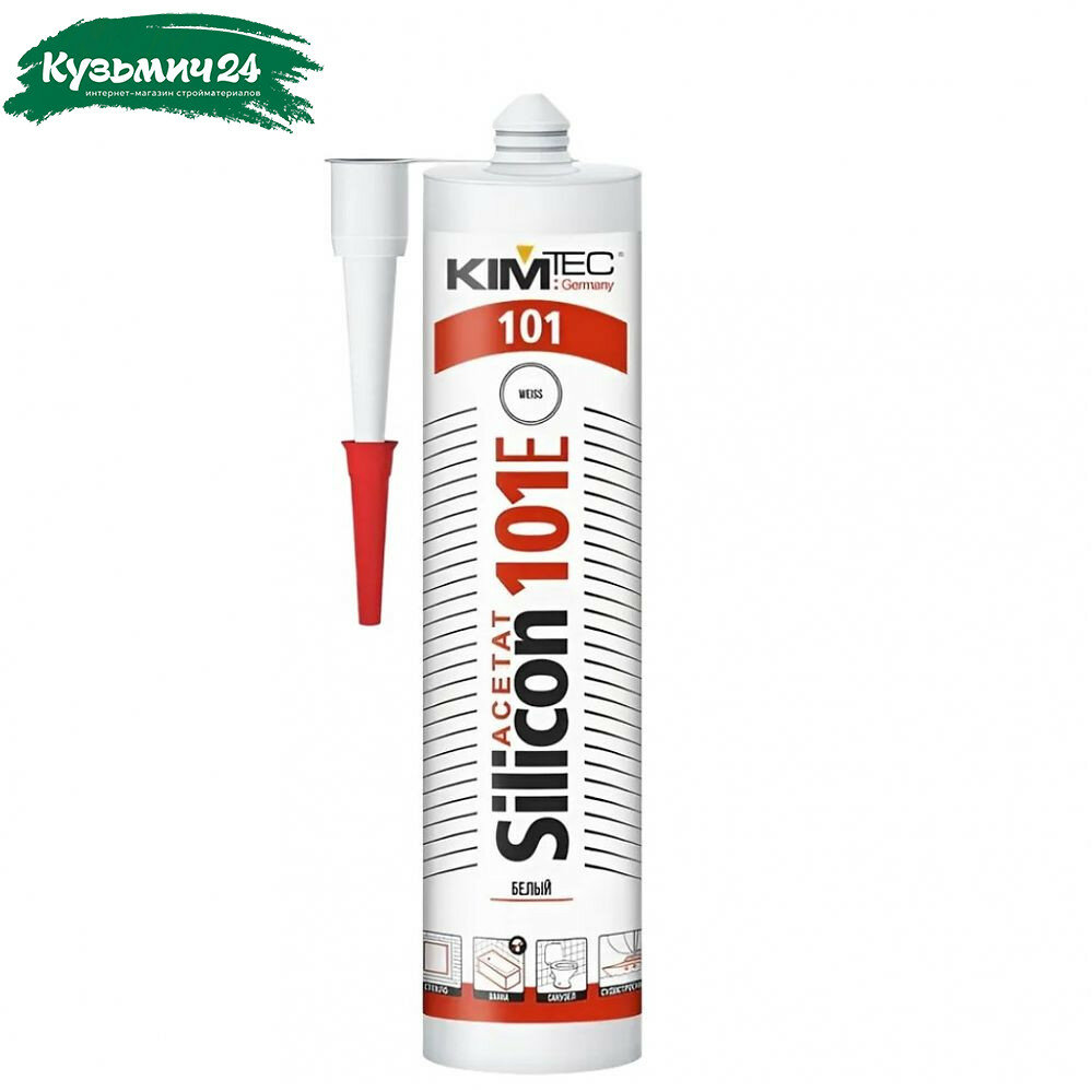 Герметик силиконовый Kim Tec Silicon 101E, для внутренних и наружных работ, белый, 280 мл