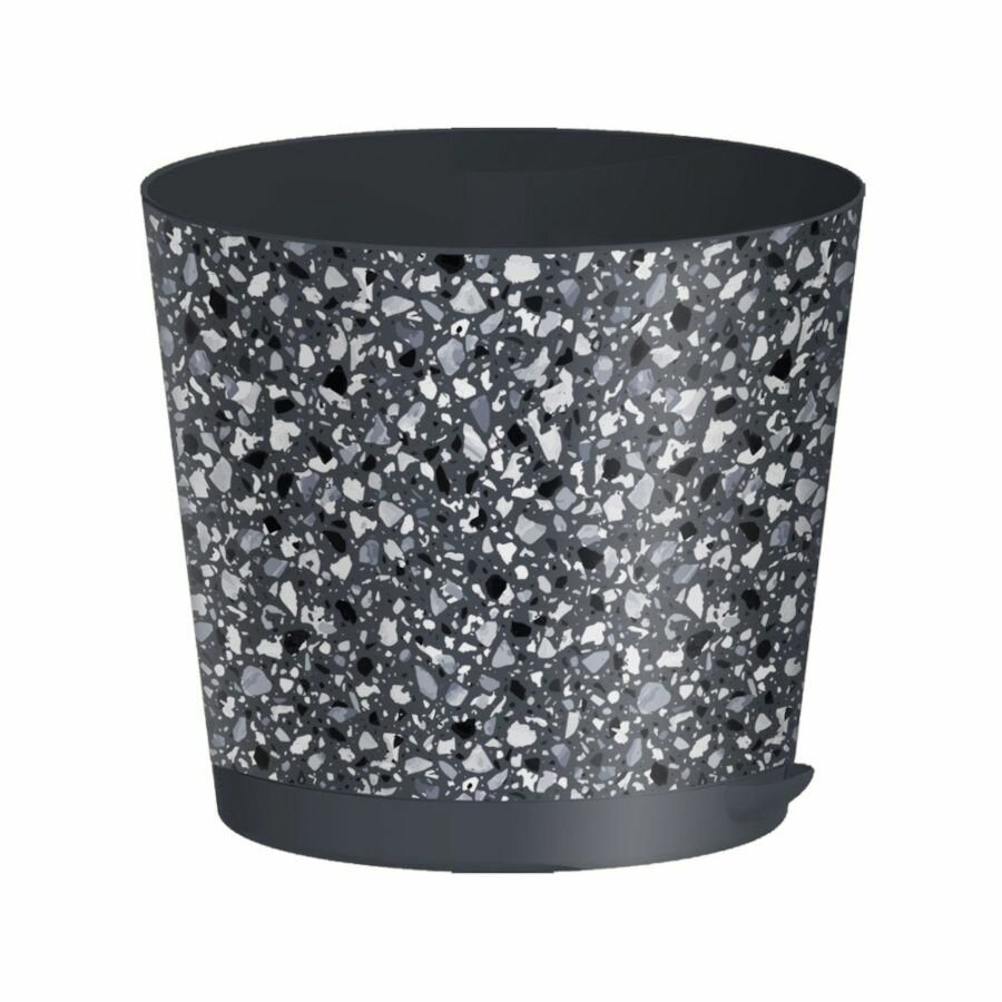 Горшок для цветов HOMVER Stone Flower, диаметр 100 мм, объем 0.5 л, с прикорневым поливом, с декором, серый 221606735/01