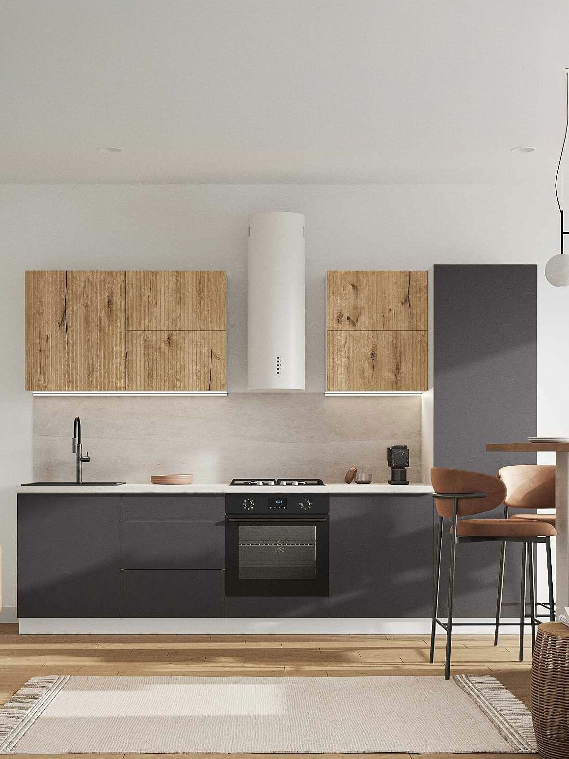 Кухонный гарнитур Комби 3.0 м, мебель для дома и кухни, Белый / Дуб Торонто / Графит