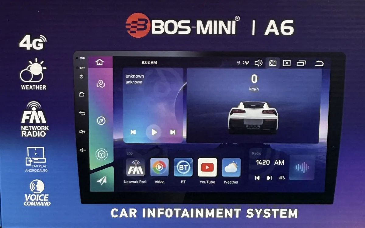 Автомагнитола BOS MINI A6 10", 2 Din, 2G/32G, GPS, Bluetooth, Wi-Fi