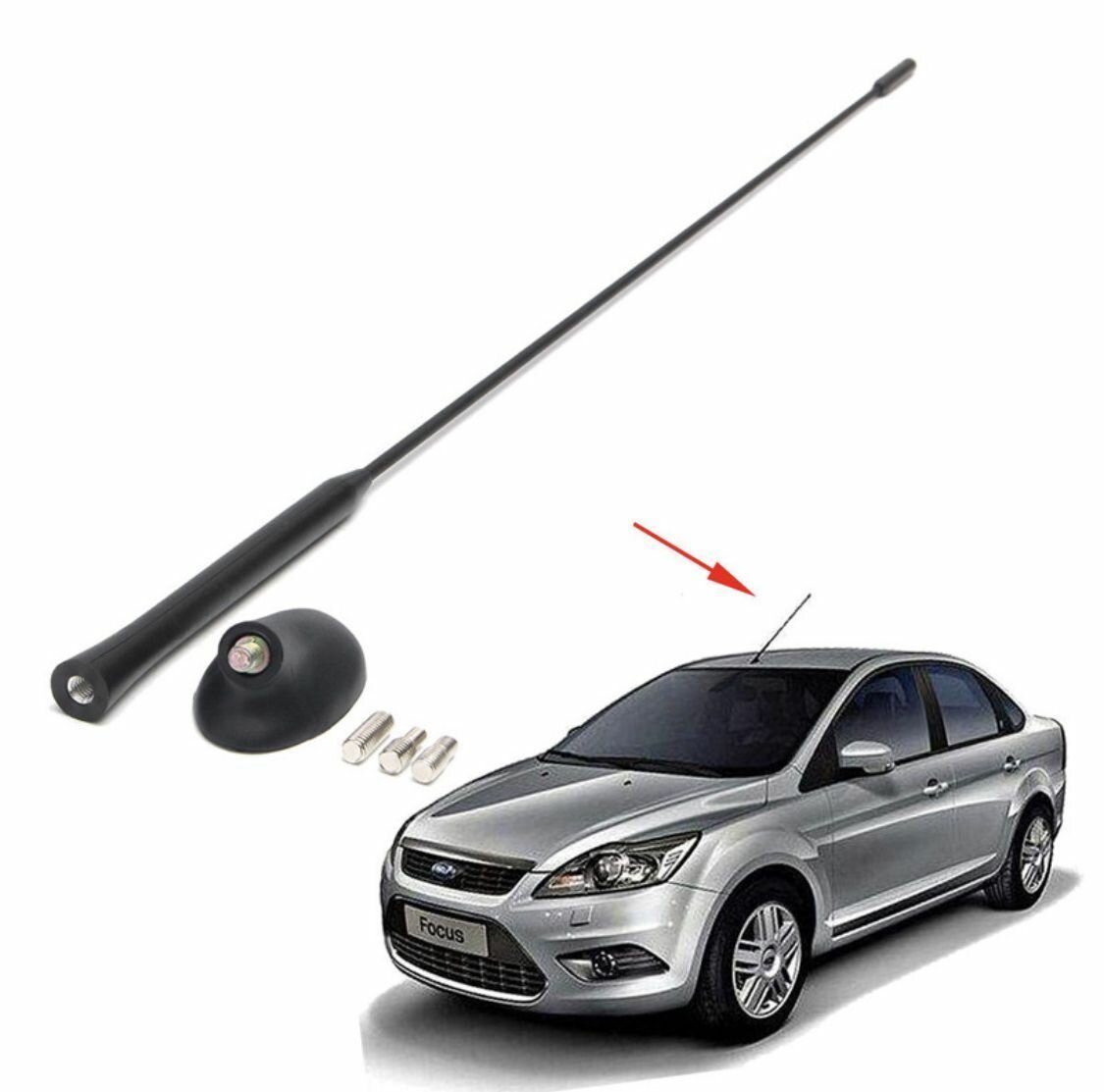Антенна с креплением, для Ford Focus/Fusion/Fiesta/Mondeo 3/4/C-Max, наружная, черная — фото 1