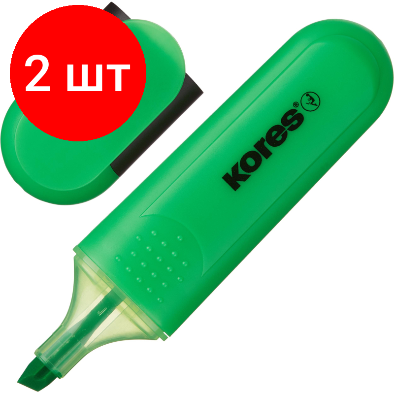 Комплект 2 штук, Маркер текстовыделитель Kores BRIGHT LINER PLUS, скош нак, 0.5-5 ммзелен