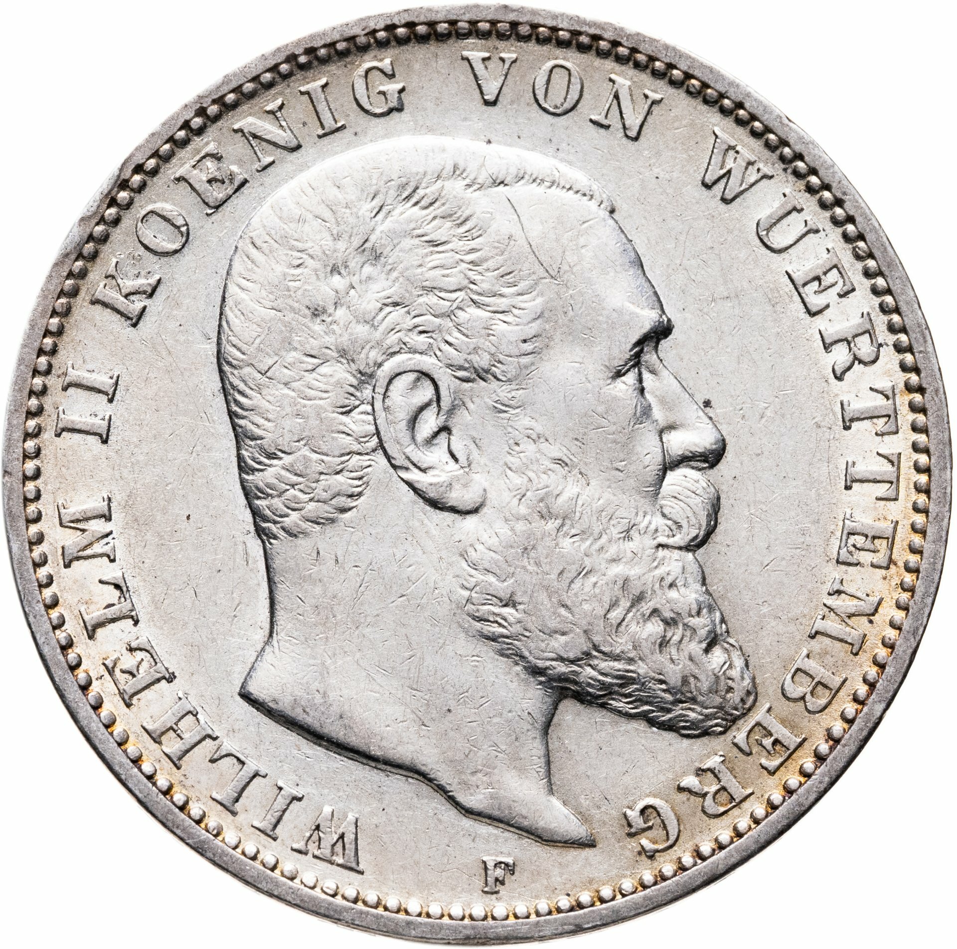 Германская Империя, Вюртемберг 3 марки 1910 F, Серебро 900, в сохранности AU