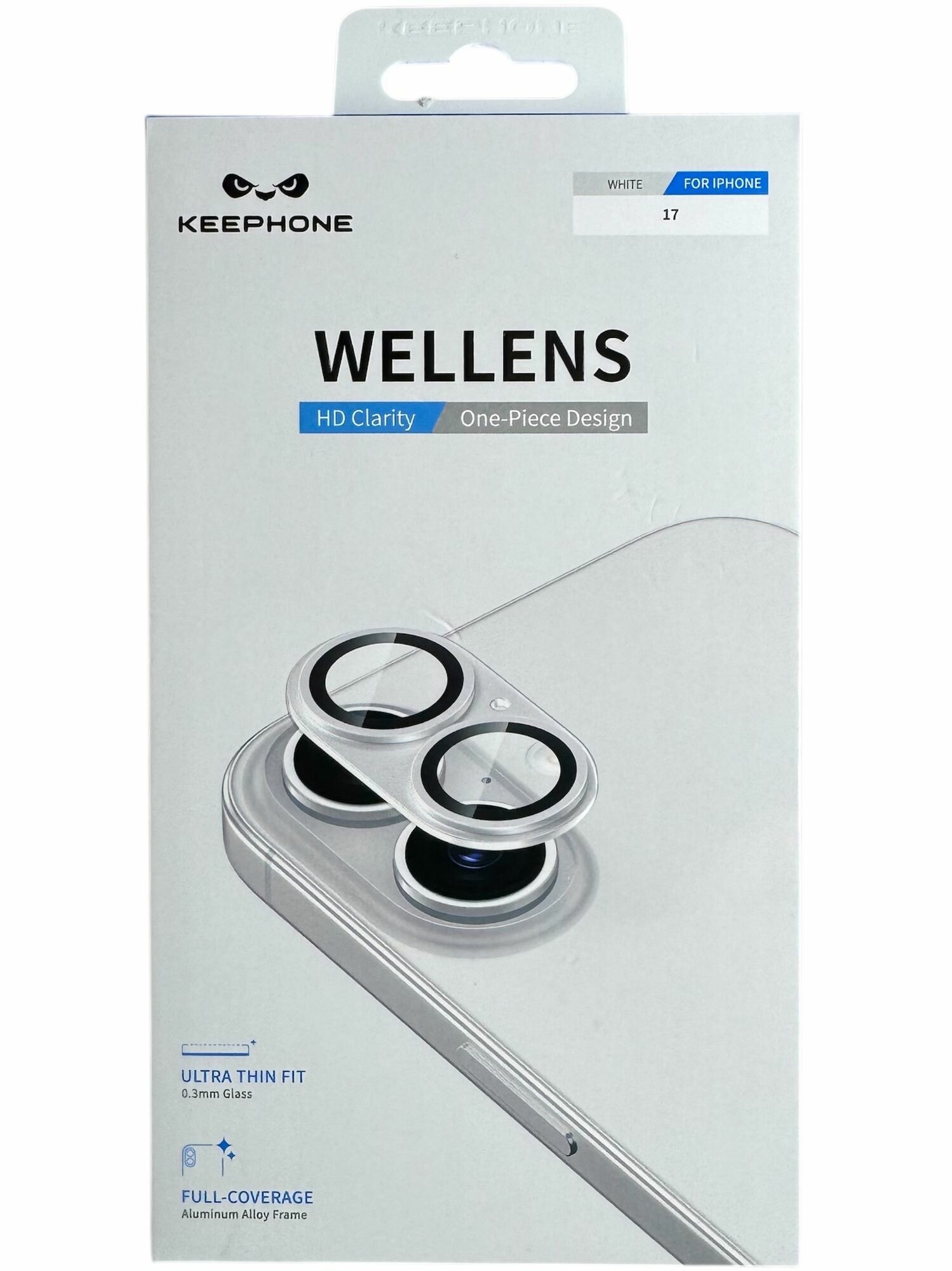 Защитные Линзы KEEPHONE WELLENS на всю камеру для телефона iPhone 17, PREMIUM camera lens, цвет White (серебристые)