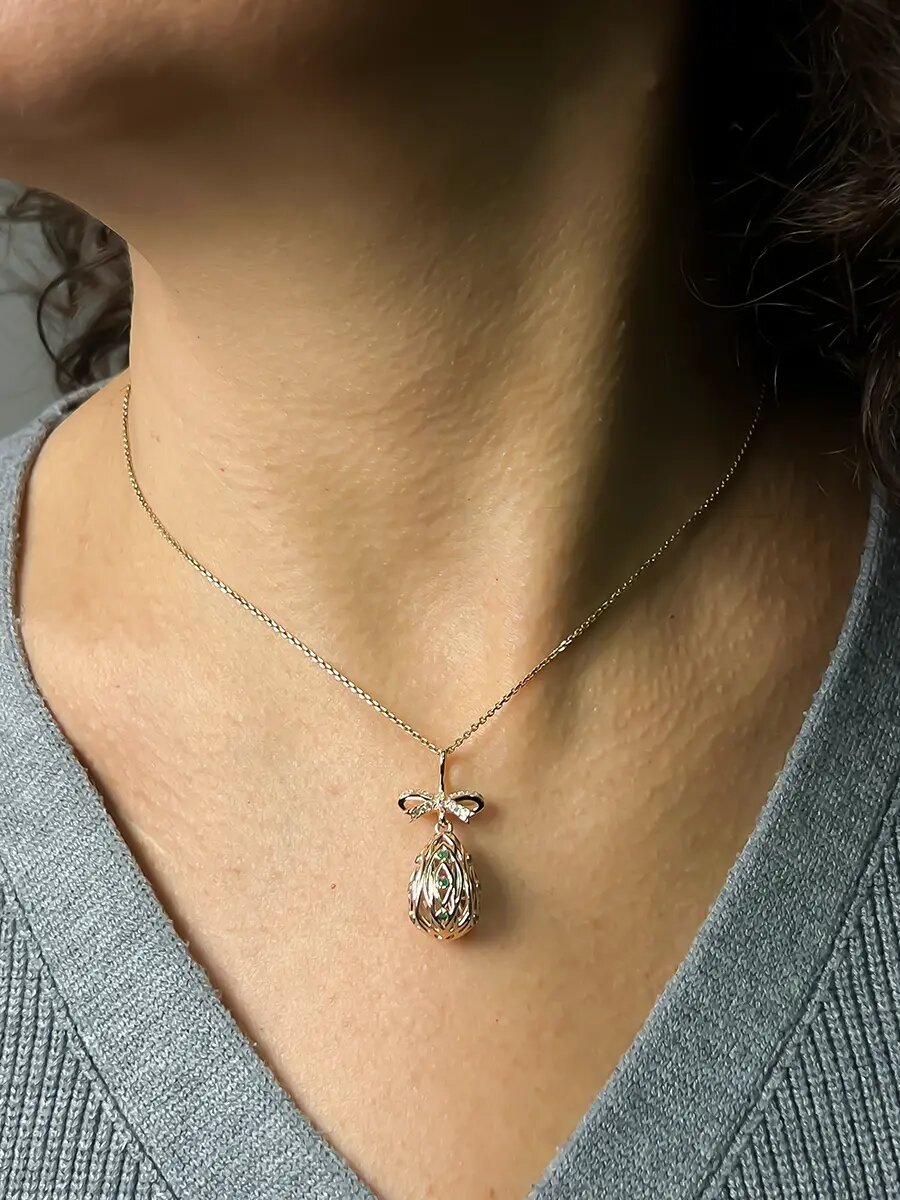 Подвеска, красное золото, 375 проба, бриллиант, изумруд