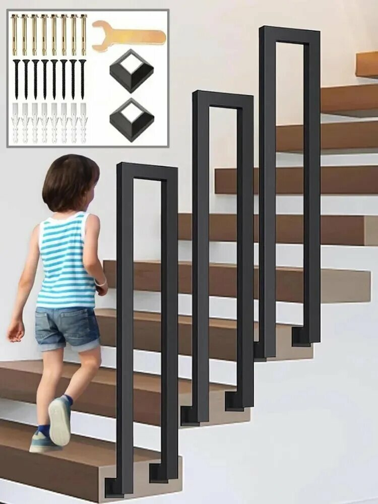 Металлический поручень для лестницы боковой, подходит для внутренних чердачных помещений и наружных лестниц, строительных проектов, с крепежом, черный/белый, 65cm-120 см