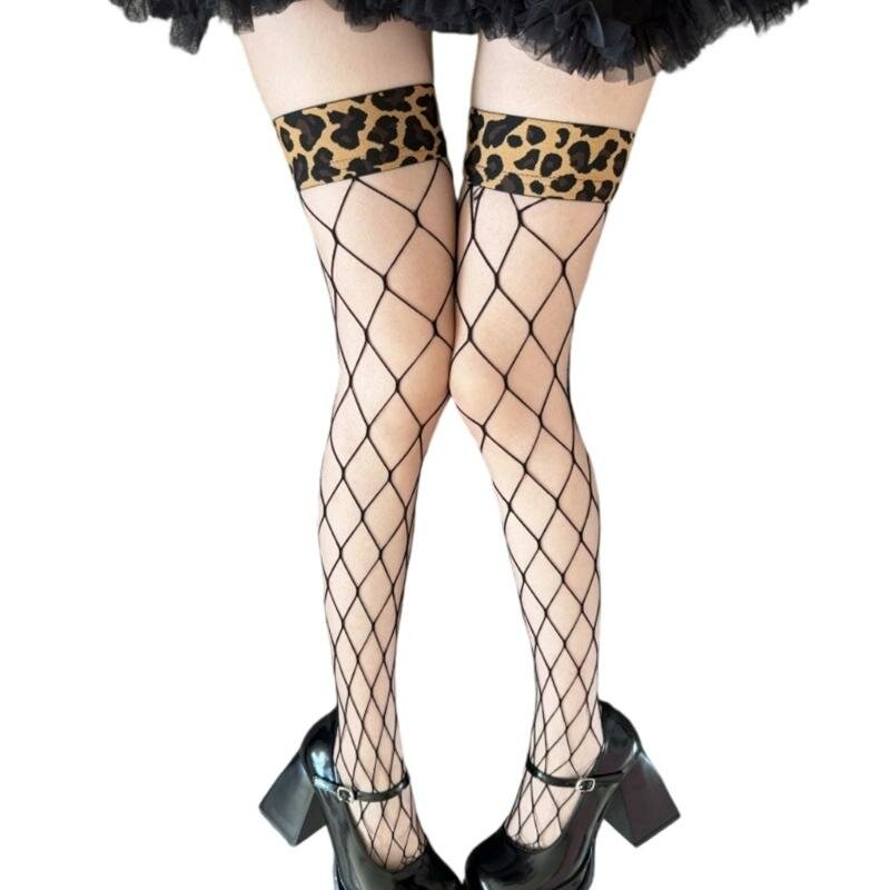 Леопардовые сетчатые чулки до бедра, C