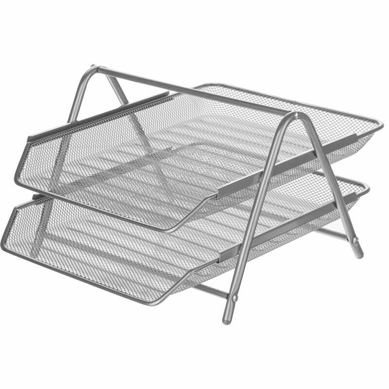 Лоток для бумаг горизонтальный СТАММ, 2 секции, металл, серебристый