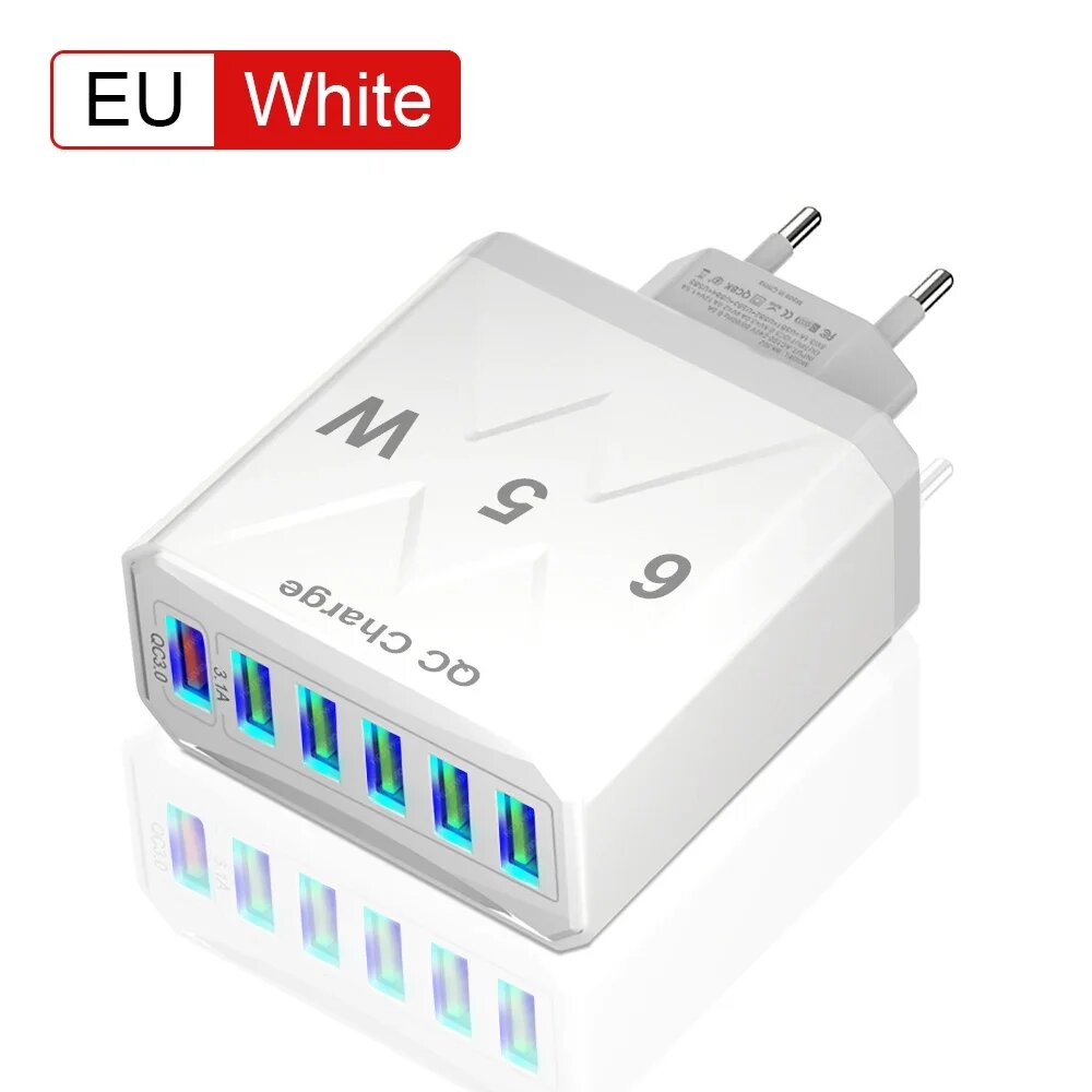 3,1 А USB-адаптер для быстрого зарядного устройства для телефона 6 в 1 Mulit Plug, EU Plug White