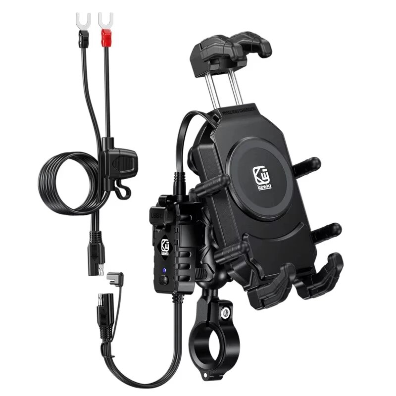 Противоугонное крепление для телефона на мотоцикле с беспроводным зарядным устройством мощностью 15 Вт и зарядным устройством USB-C мощностью 30 Вт для телефонов iPhone и Android, держатель на руль 15W Wireless Charger